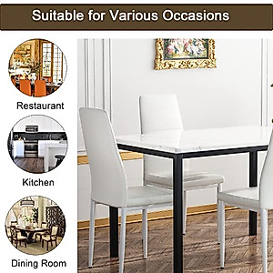 Lamerge Kitchen Tables Set for 4, Dining Faux Marble Top Table and 4 PU Leather Chairs, 5 Pieces Dining Room Table Set for Small Space, Breakfast Nook and Apartment,White+Beige,Dining Table024