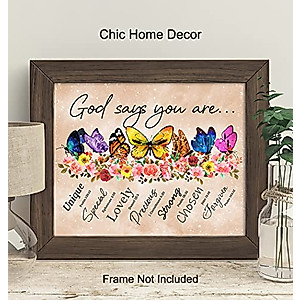 God Says You Are Wall Art - Boho Decor - Christian Inspirational Encouragement Gifts for Women - Bible Verses, Psalms, Scripture Wall Decor - Catholic Religious Gifts - Positive Motivational Quotes
