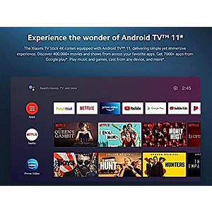 Xiaomi Mi TV Stick 4K Ultra HD Streaming Device, Android TV 11 with Google Assistant Voice Remote Control Streaming Media Player, Chromecast Built-in, 2GB 8GB HDR/AV1/2.4G/5G WiFi/BT 5.2, 2022 Latest