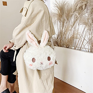 JIANEEXSQ Cute Bunny Crossbody Bag Kawaii Fluffy Plush Rabbit Animal Purse Lovely Lolita Girl Handbag Kids Teenagers Wallets (Pearl Chain), White