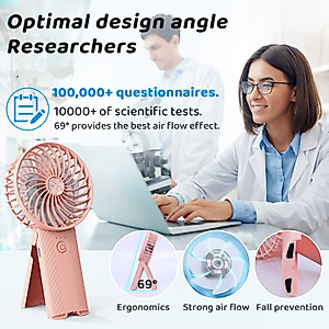 udodik Portable Hand Held Fan-Handheld Personal Fan Rechargeable with 4 Speeds,Super Quiet,16 Hours of Use-Perfect for Airplane Beach Travel,Office,Gifts for Women-Pink……