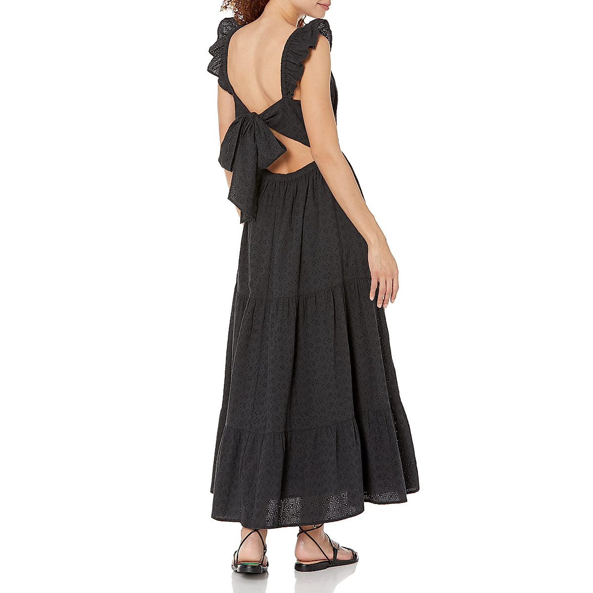 The Drop Women's Tulsi Ruffle Sleeve Eyelet Maxi, Black, M