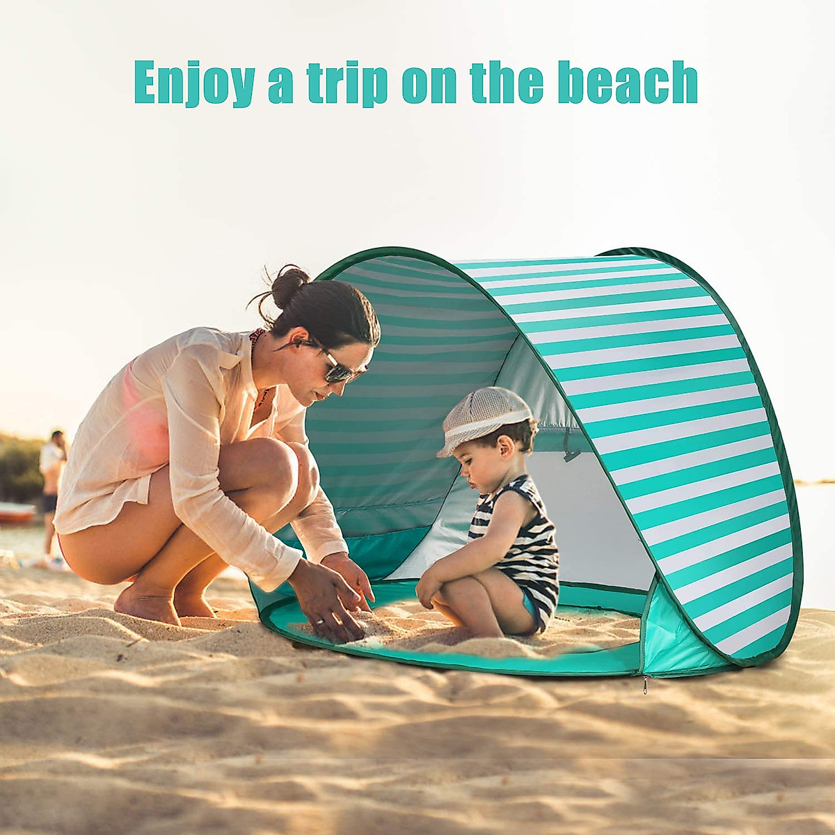 Baby Beach Tent with Pool, UPF 50+ Beach Sun Shelter Outdoor Tent for Aged 0-3 Baby and Kids, Parks and Beach Shade Portable Mini Pool