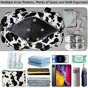 Vankor Gym Bags for Women Men Large, Waterproof Sports Gym Duffle Bag with Shoe Compartment, Cute Gym Duffel Bag, Portable Workout Weekender Overnight Weekend Hospital Tote Bag Cow Print