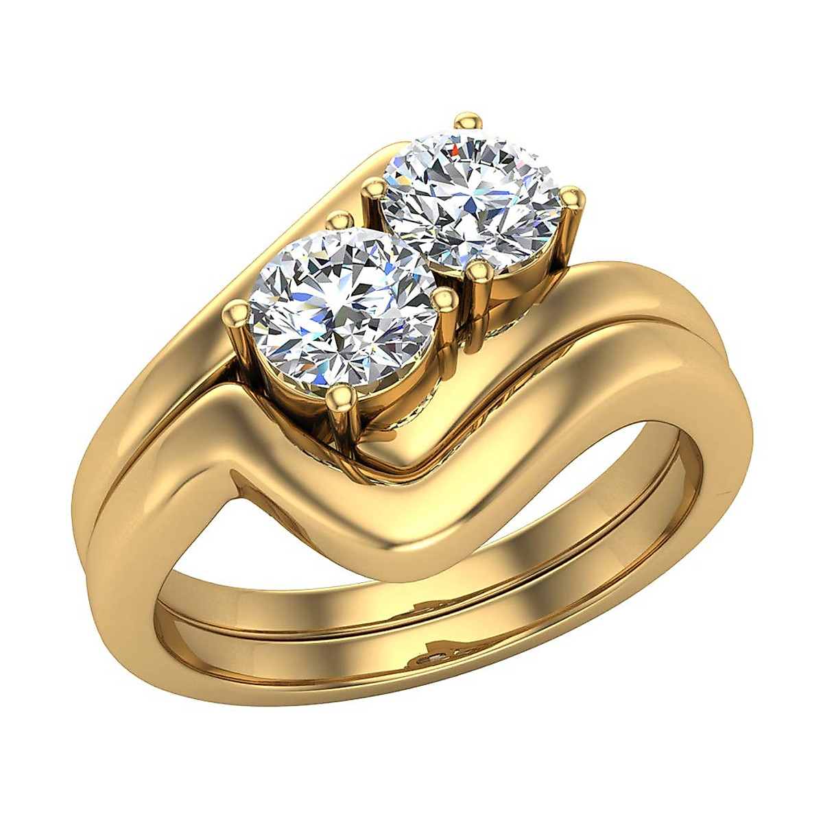 2-Stone Diamond Wedding Ring Set for Women 14K Gold 0.36 carat (G,VS) (Ring Size 10)