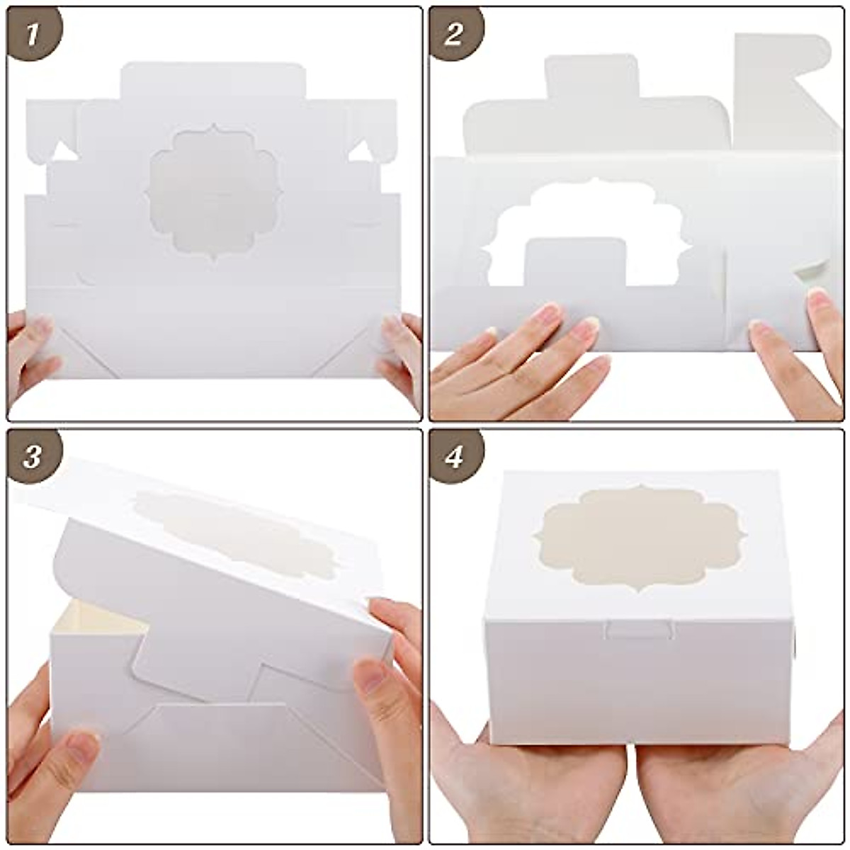 TOMNK 50pcs 6x6x3 Inches White Bakery Boxes with Window Cookie Boxes Dessert Boxes Pastry Boxes for Strawberries Cupcakes Chocolate Muffins Donuts and Party Favor