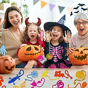 Vellibring 72Pcs Halloween Sticky Hands Party Favors Toys for Kids, Skull Skeleton Bat Ghost Pumpkin Styles Sticky Stretchy Toys for Goodie Bags Fillers Halloween Exchange Gifts Classroom Prizes