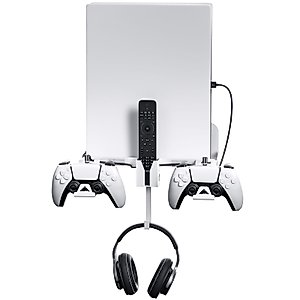 ROCHIE PS5 Wall Mount Bracket PS5 Wall Stand with 2-in-1 Magnetic Charging Cable for Playstation 5 Disc/Digital Edition, with Detachable Controller Holder & Headphone Hanger White