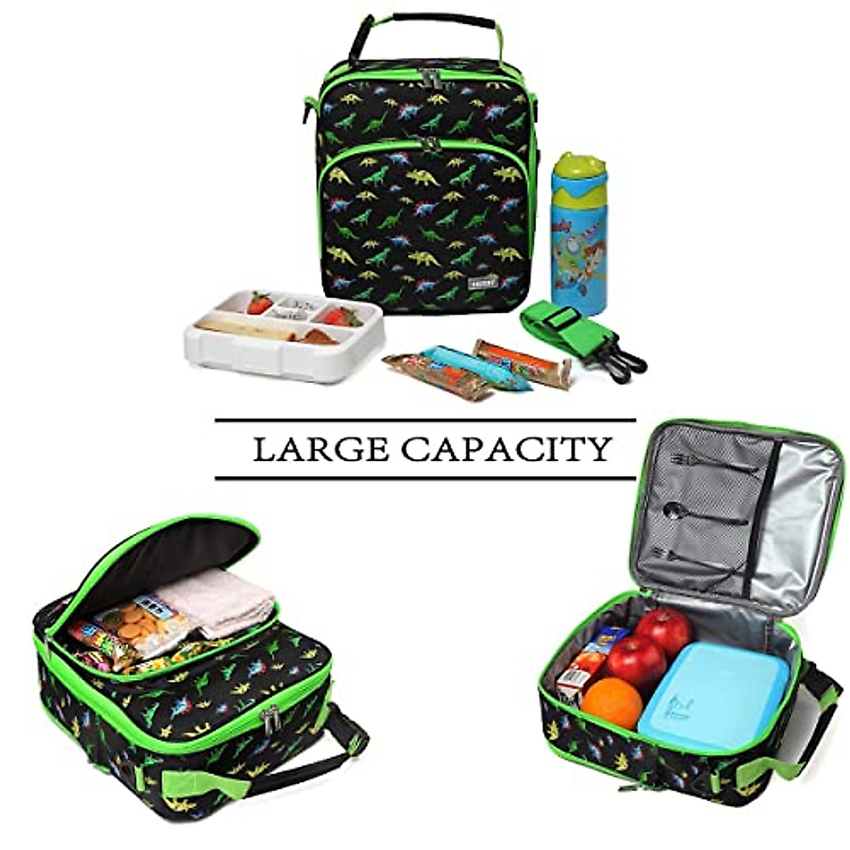 VASCHY Cute Dinosaur Backpack and Large Insulated Lunch Bag Bundle