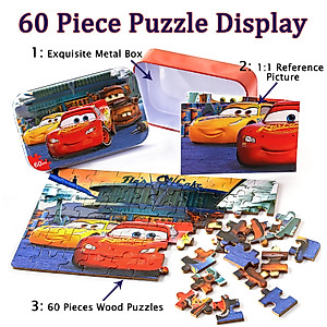 LELEMON Car Jigsaw Puzzles in a Metal Box 60 Pieces Lightning Jigsaw Puzzle for Kids Ages 4-8 Children Learning Educational Puzzles Toys