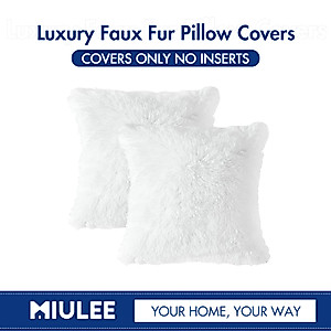 MIULEE Pack of 2 Luxury Faux Fur Decoration Throw Pillow Covers Deluxe Winter Cute Decorative Plush Pillow Case Cushion Cover Shell for Sofa Bedroom Car 16x16 Inch White