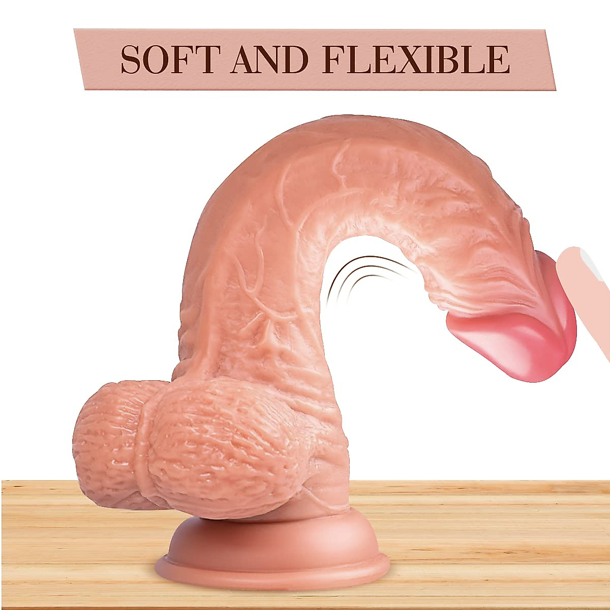 9'' Realistic Dildo Adult Sex Toys, Body-Safe Material Lifelike Huge Penis with Strong Suction Cup for Hands-Free, Flexible Cock with Curved Shaft for G-spot