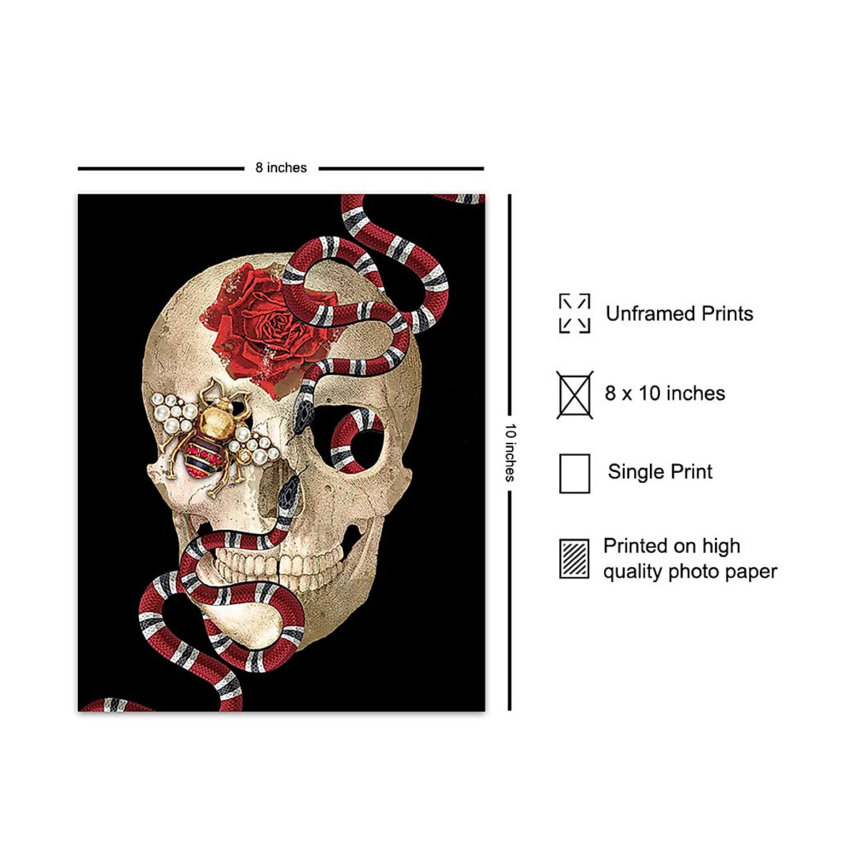 Poster of Wall Art - Gothic Skull Wall Decor - Snake Picture - Glam Print for Room or Home Decoration - Fashion Design - Designer Gifts for Women, Wife, Her, Teens, Girls - Glamour Couture