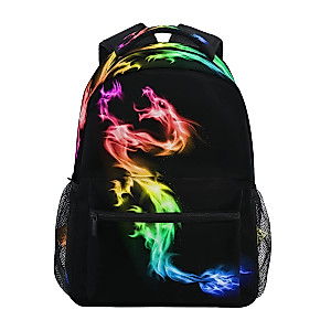 Fire Rainbow Dragon Backpacks Travel Laptop Daypack School Bags for Teens Men Women