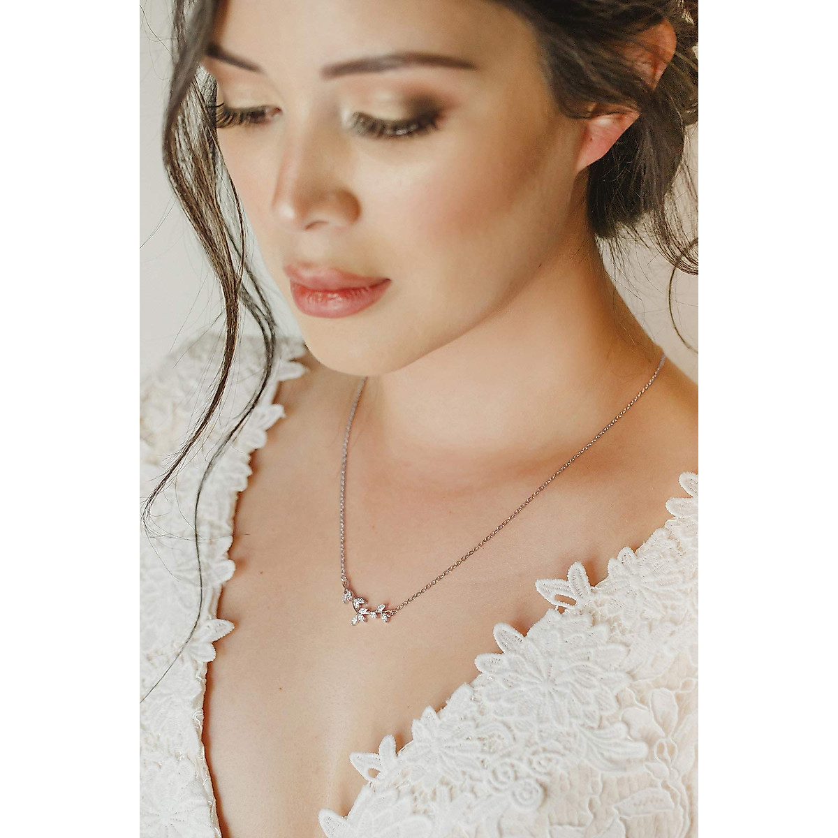 SWEETV Crystal Wedding Bridal Backdrop Necklace for Brides, Cubic Zirconia Dainty Vine Back Pendant Necklace for Women, Bridesmaid Gift