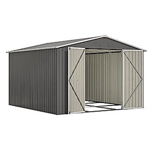 YOPTO 10×10 FT Outdoor Storage Shed,Metal Aluminum Waterproof Tool Sheds with Foundation,Doors & Vents,Heavy-Duty Sheds Unit W/Lock & Key,for Storing Bicycles,Lawnmowers,Barbeques,Gray