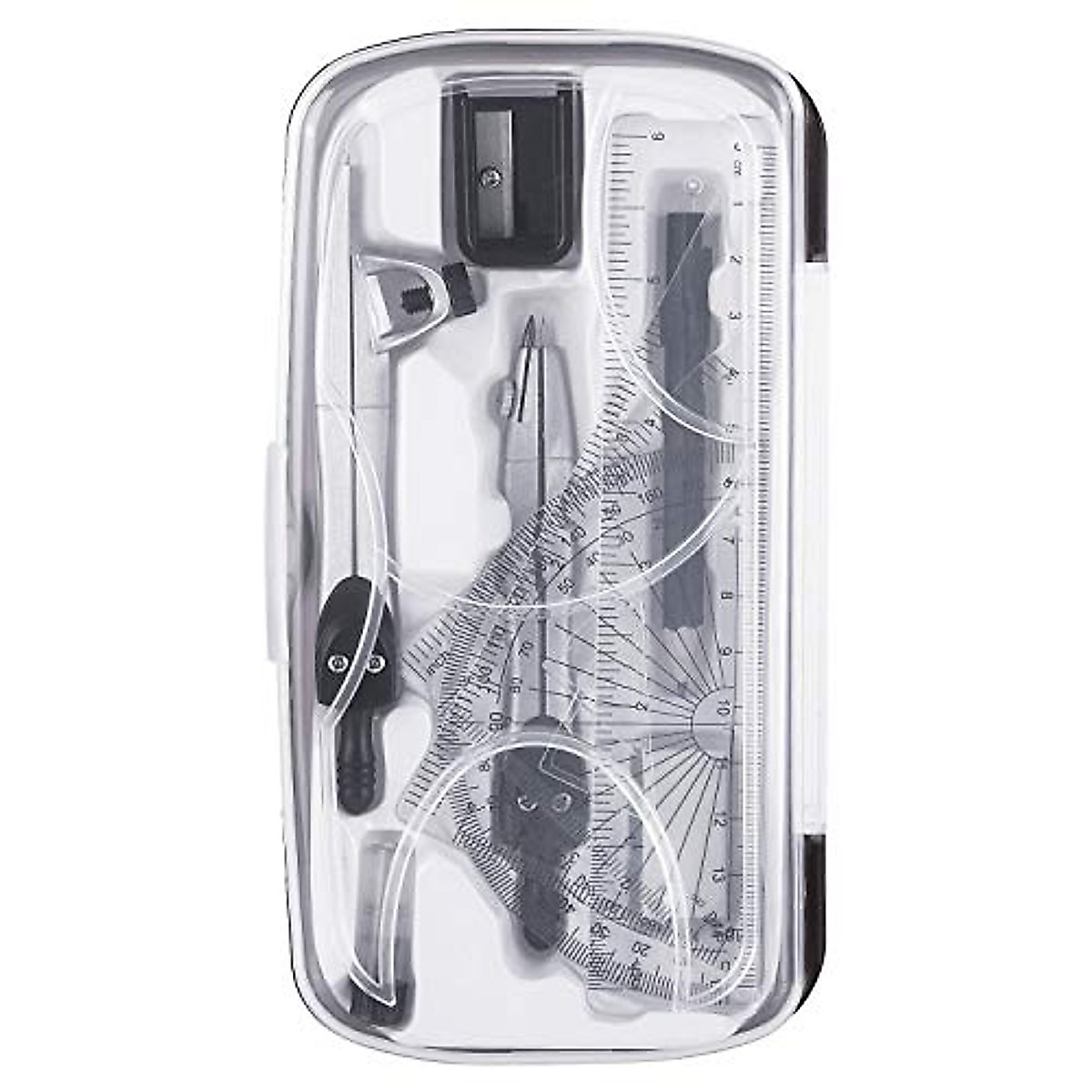 Amazon Basics 10-Piece Math Kit - Includes Compasses, Graphite, Eraser, Sharpener, Protractor, Triangles, Ruler, and Carrying Box