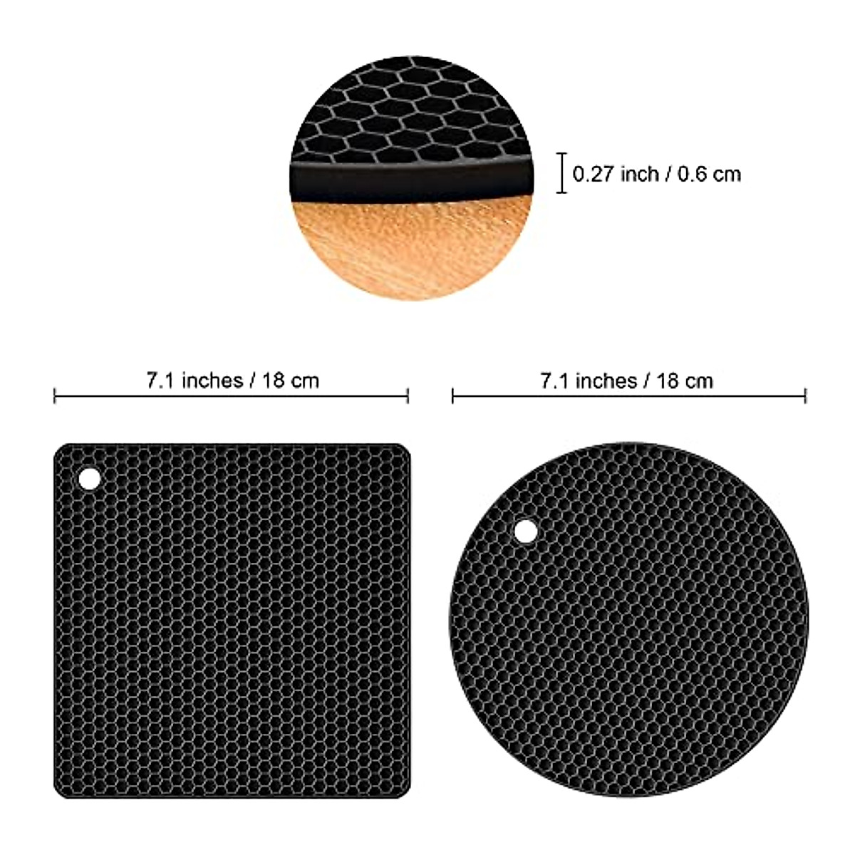 FELIBAY Silicone Trivet Flexible Pot Mats Non Slip Potholder Heat Resistant Kitchen Trivet Hot Pads, Multi Purpose Pot Holder Jar Opener Spoon Holder Oven Mitts (Black)
