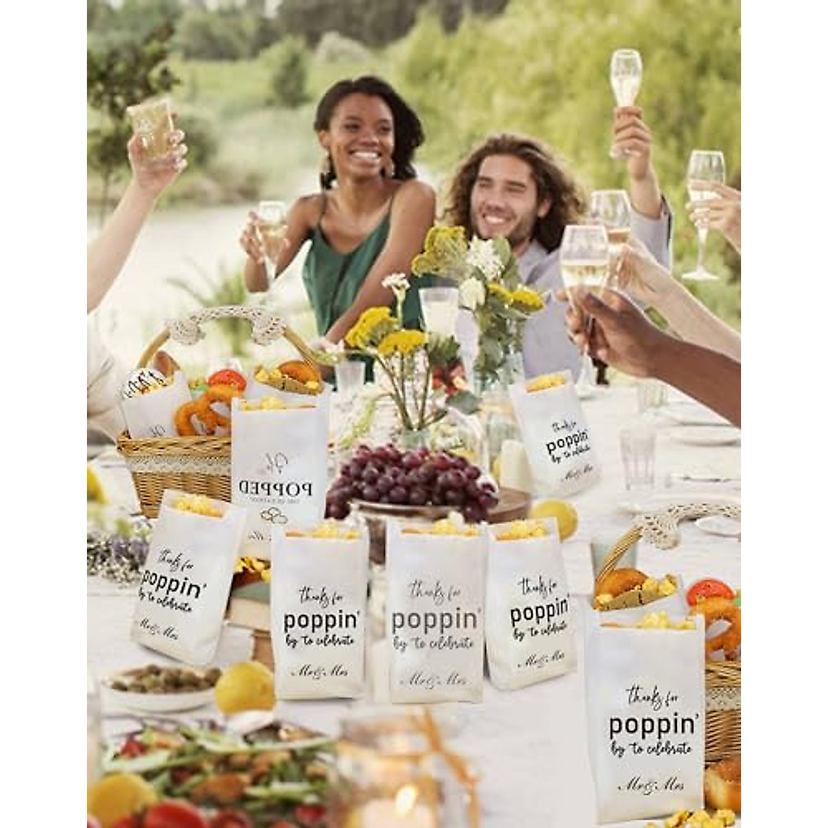 48Pcs Thanks for Poppin' By to Celebrate Popcorn Bags Engagement Wedding Party Favors Popcorn Bags Engaged Wedding Bridal Shower Goody Snack Treat Bags Grease Resistant