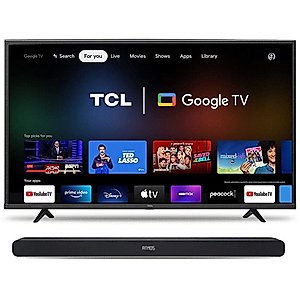 TCL 43" Class 4-Series 4K UHD HDR Smart Google TV – 43S446 Alto 8 2.1 Channel Dolby Atmos Sound Bar