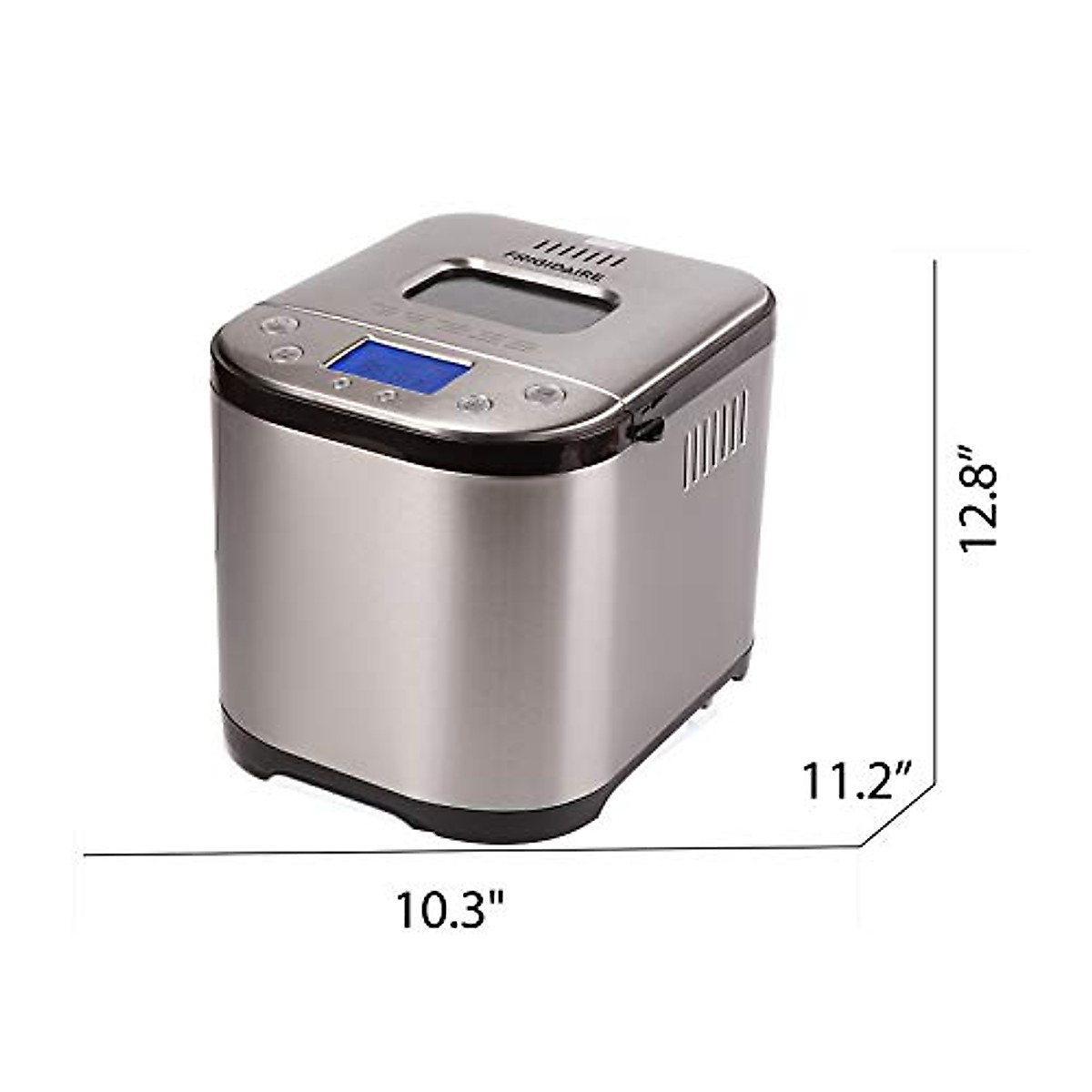 FRIGIDAIRE Bread Maker Machine with Nonstick Bowl, Bread Hook, Measuring Cup & Spoon. 15-in-1, Gluten-Free Bread, Cake& Yogurt, 3 Crust Colour options and more. 3 Loaf Sizes. 2LB XL- Stainless Steel