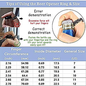 Byhoo 8mm Bottle Opener Finger Ring Rotatable Beer Bottle Cap Opening Tool Remover for Women Men at Party, Inner Chain Spinner of Polished Stainless Titanium Steel Jewelry All Black Size 11 (2 PCS)