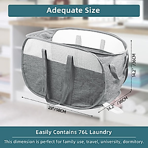 Collapsible Laundry Baskets, Tear Proof Pop Up Laundry Hamper with Dual Handles, Durable Foldable Laundry Basket, Easy to Carry Laundry Hamper for Home, Laundry Room, Bedroom, Dorm, Travel Grey