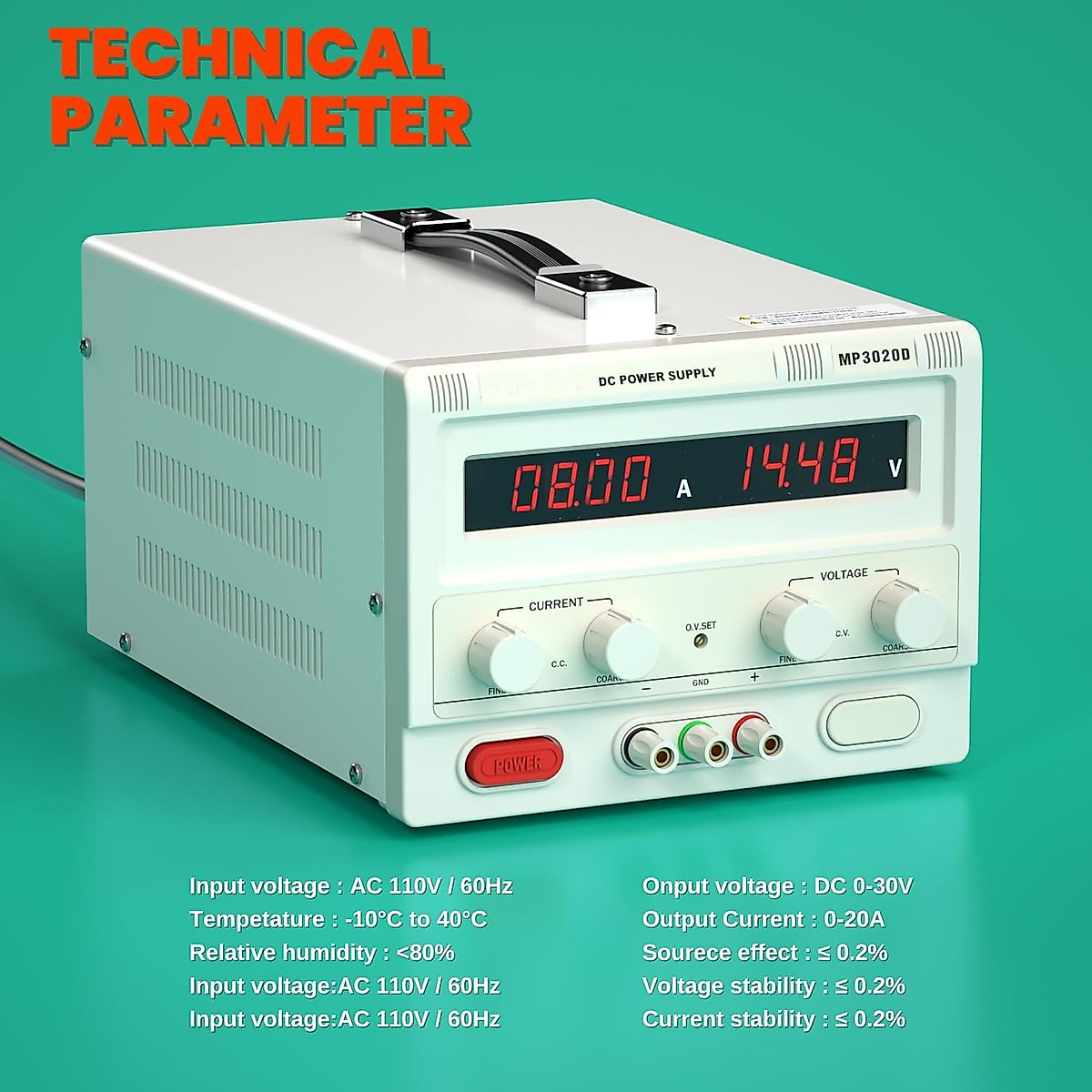 AC110V Bench Power Supply, 0-30V 0-20A Variable Power Supply, DC Power Supply Variable, Adjustable Switching Regulated Lab Power Supply, High Precision DC Power Source