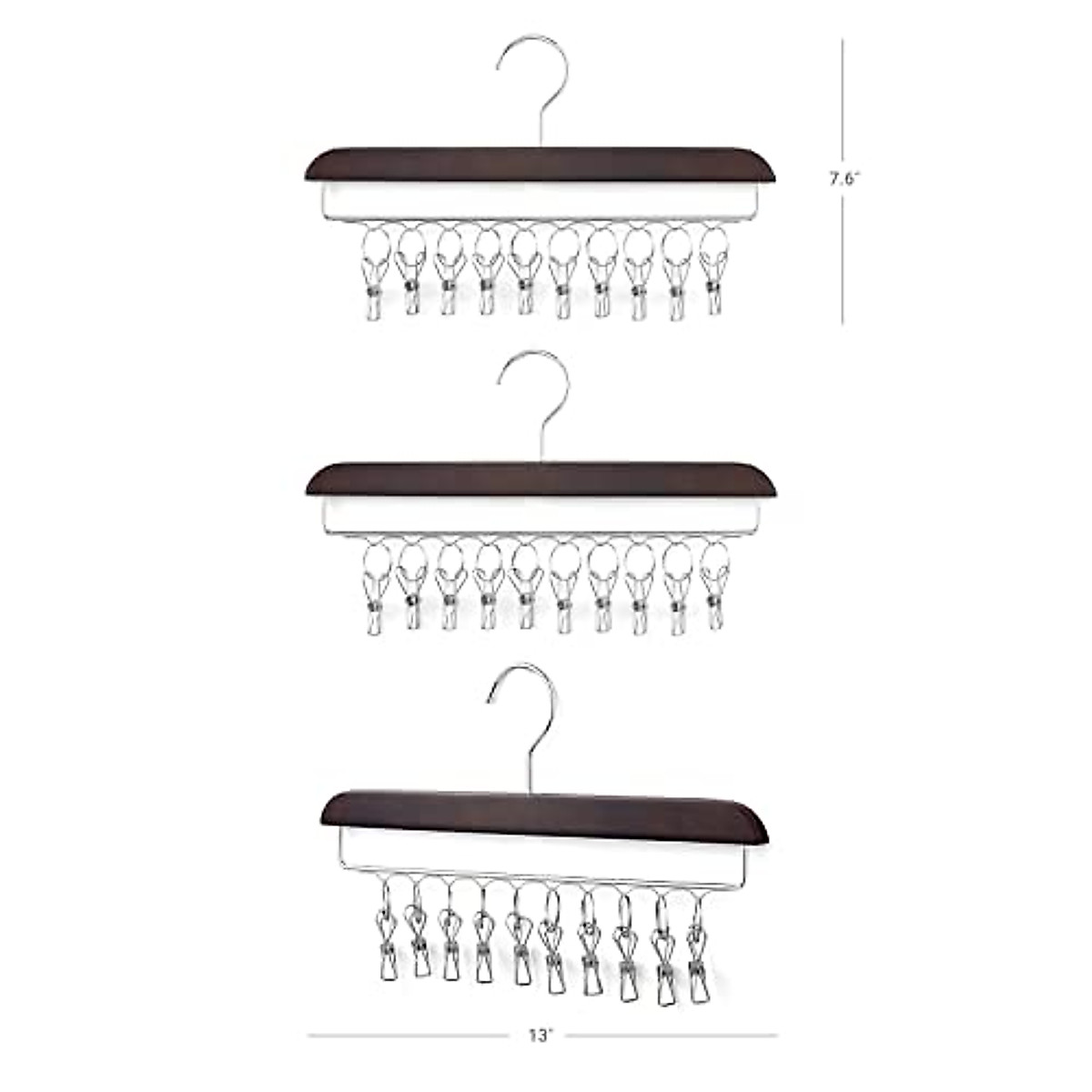 Mkono Hat Organizer Hanger for Closet Set of 3 Wooden Hat Racks for Baseball Caps with 30 Stainless Steel Clips, Baseball Hat Organizer Holder for Closet Storage, Fits All Caps, 3 Pieces