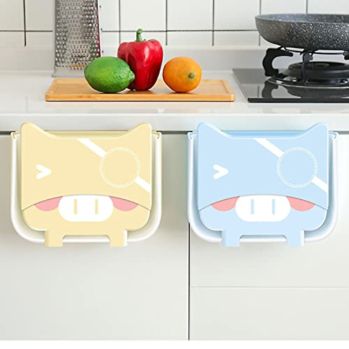 Hanging Trash Can, Cute Hanging Waste Bin Under Kitchen Sink Hanging Folding Mini Trash Can for Kitchen Cabinet Door Garbage Can(Blue)