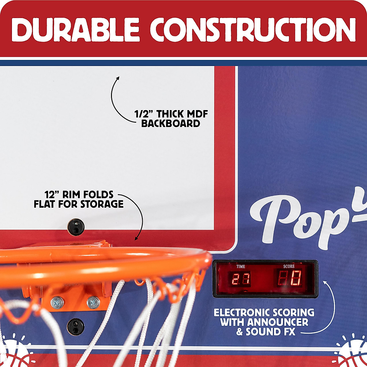 Pop-A-Shot - Pop-Up Game | Arcade Basketball Inside, Out, and On The Go | Infrared Sensor Scoring | 3 Balls | Foldable, Portable, and Tote Bag Included