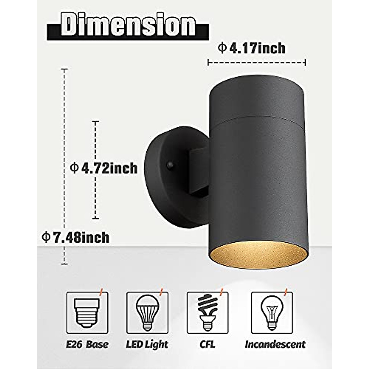 Ken & Ricky Outdoor Wall Light, Exterior Wall Sconce, Outside Wall Light Fixtures with Matte Black for Porch Garage Patio Doorway Entryway House -1 Pack