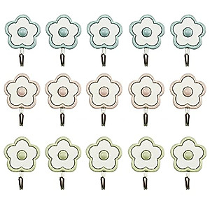 15 Pack Cute Flower Utility Hooks Wall Hangers Without Nails Self Adhesive Key Holder Wall Decor Dorm Command Hooks Stick On Wall Kitchen Bathroom Office Mixed Color