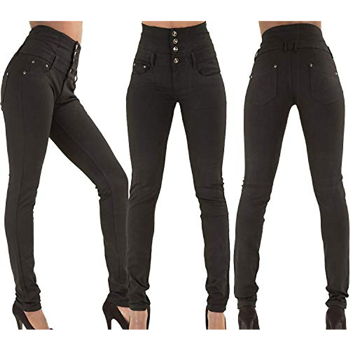 Andongnywell Plus Size Colombian Design Butt Lifting High Waist Skinny Jeans (Black,X-Large)