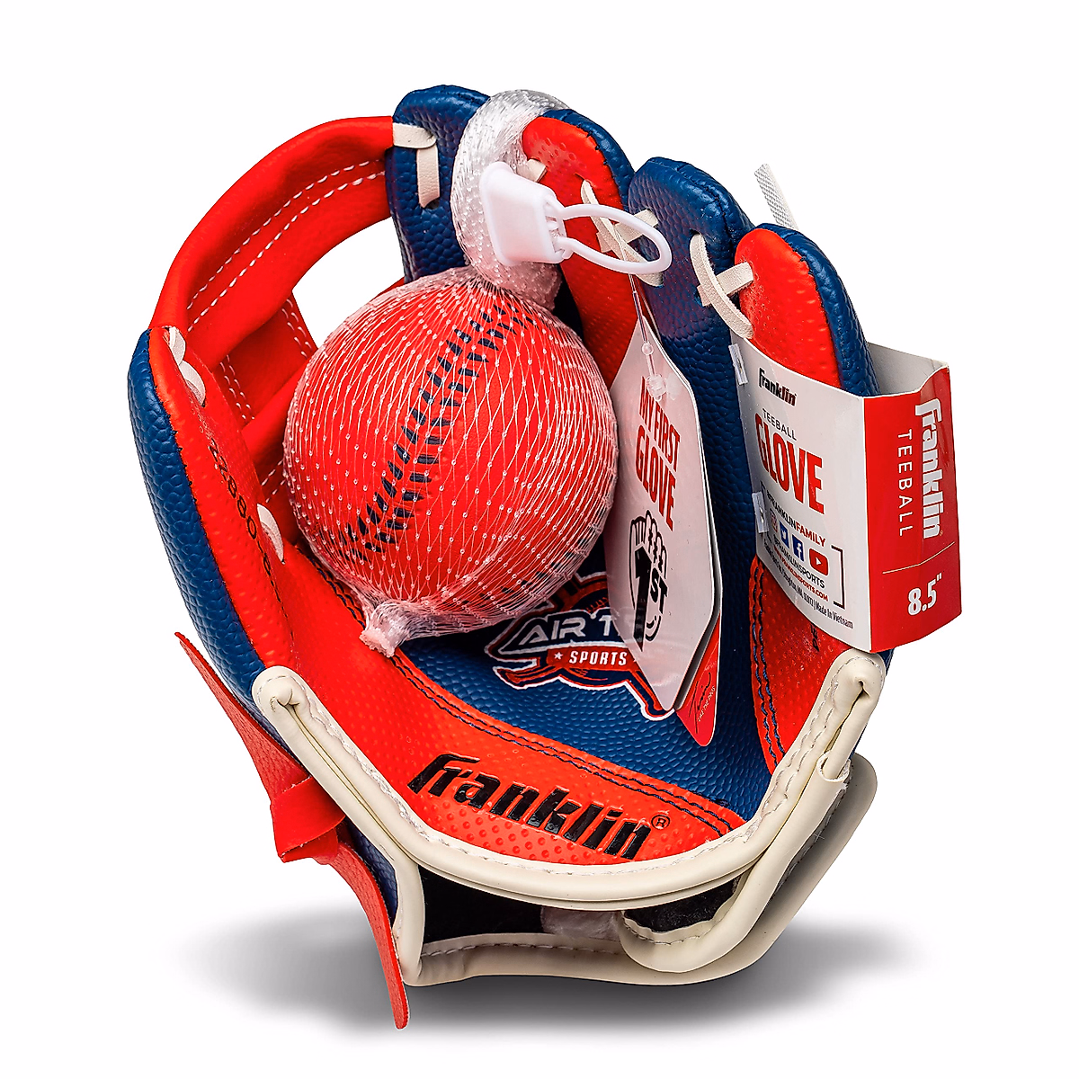 Franklin Sports Kids Baseball Glove - Air Tech Youth Tball Glove - Toddler + Youth Teeball, Baseball + Softball Mitt - Right Hand Throw - Navy/Red - 8.5"