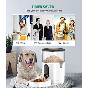 Automatic Cat Feeder, Dog Dispenser with Voice Recorder Programmable Portion Control Up to 10 Meals per Day, Smart APP Auto Food Feeder with Desiccant Bag for Small & Medium Pets 4L (Black)