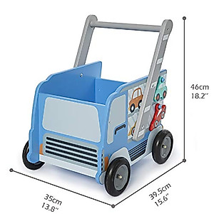 labebe Baby Wooden Learning Walker, 2-in-1 Toddler Push & Pull Toys Stroller Pushing Walker, Infant Sit to Stand Wood Walker Wagon, Transfer Cart Toy for Girls & Boys 1-3 Years Old Kids, Blue