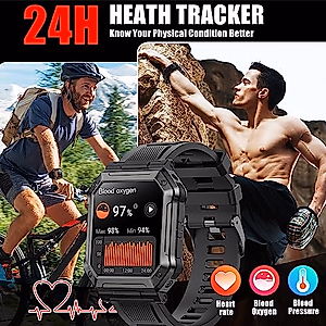 Jireausty Military Smart Watches for Men - 1.91" Smart Watch with Bluetooth Call IP68 Waterproof Smart Watches with Heart Rate Sleep Monitor for Android and iPhone