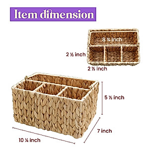 ACAHOME Wicker Silverware Caddy with Handle - Hand Woven Flatware Caddy for Countertop, Picnic - Handmade Utensil Holder Organizer for Kitchen, Office, Bathroom, Bedroom (Water Hyacinth)