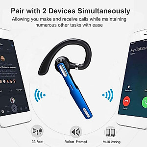 COMEXION Bluetooth Headset, Wireless Bluetooth Earpiece V5.0 Hands-Free Earphones with Stereo Noise Canceling Mic, Compatible iPhone Android Cell Phones Driving/Business/Office