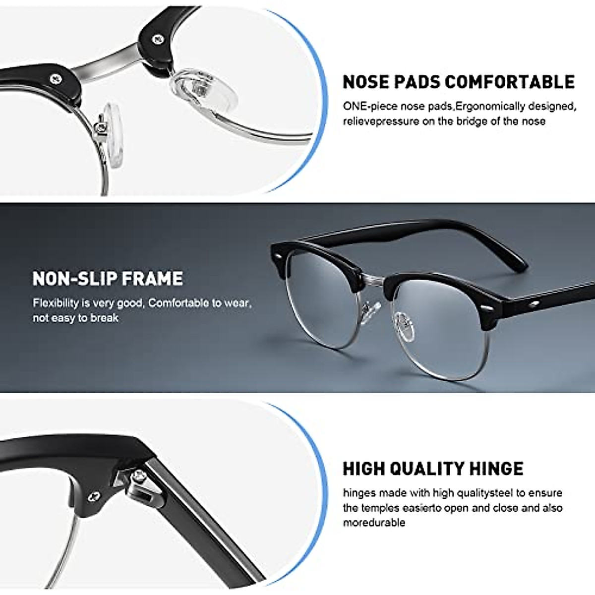 AOMASTE Blue Light Blocking Glasses Vintage Half Frame UV Clear Lens Anti Eyestrain Computer Gaming Glasses for Women Men