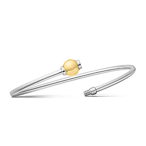 Lighthouse Creations The Traditional Sterling Silver & 14K Yellow Gold Clad Single Ball Threaded Bracelet from Cape Cod…FLEX Style, 8"