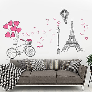 CIWEI Paris Wall Stickers- Eiffel Tower Wall Decal- Paris Wall Decor for Girl Bedroom Living Room Paris Themed Party Decoration 23.6 × 35.4 Inch