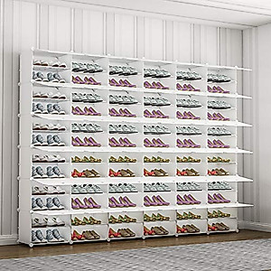 KOUSI Portable Shoe Rack Organizer 72 Grids Tower Shelf Storage Cabinet Stand Expandable for Heels, Boots, Slippers, White