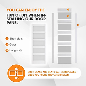 BARNER HOME 36in x 84in Sliding Barn Door, MDF, Primed, 5 Glass Panel,Need to Assemble, with 6.6ft Hardware, Handle and Floor Guide
