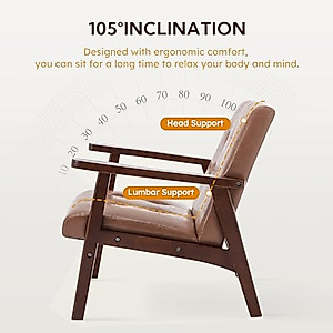 Bonzy Home Mid Century Modern Accent Chair for Living Room, Upholstered Faux Leather Armchair Comfy Retro Bedroom Side Chair with Solid Wood Frame, Orange