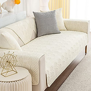 vctops Vintage Embroidered Cotton Sofa Couch Covers Soft Quilted Sectional Couch Cover Non Slip Sofa Slipcover for Dogs, Children, Pets Furniture Protector (Cream,36"x82")