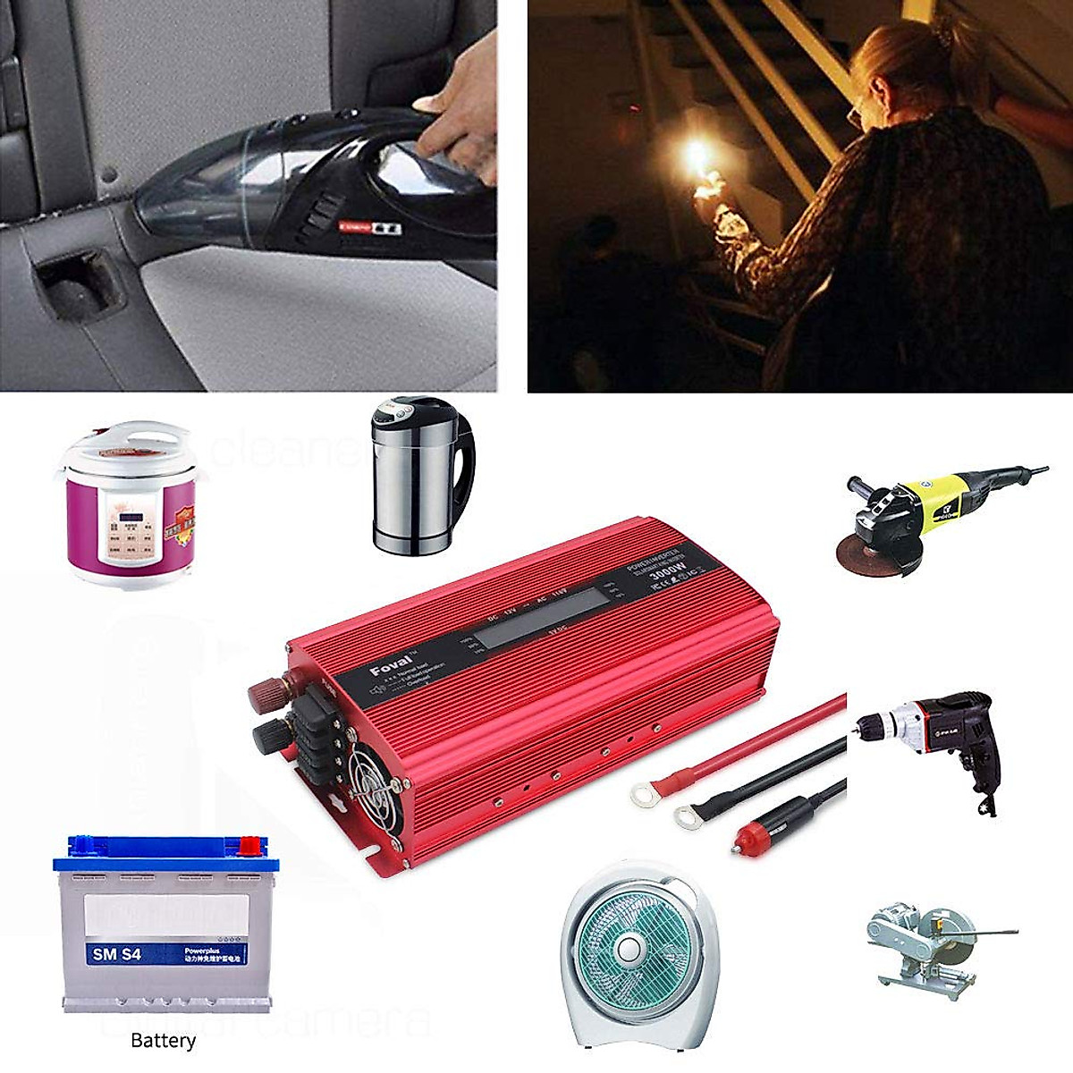 Yinleader Power Inverter 1500W/3000W DC 12V to 110V AC Car Converter with Intelligent LCD Display Dual AC Outlets Dual USB Charging Port for for RV Truck Laptop(Red)