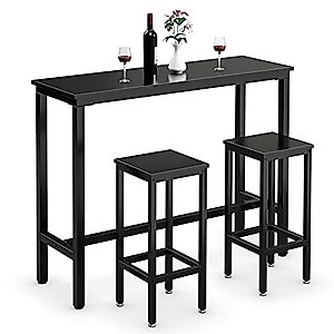 COSTWAY 3-Piece Bar Table Set, 39.5” Bar Table with 2PC 28” Bar Stools, Pub Height Dinning Table Set with Counter Height Backless Stools, Breakfast Table Set for Apartment/Bistro/Pub (Black)