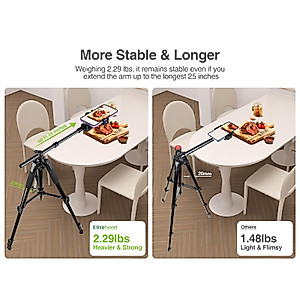 Elitehood Newest Ultra-Stable Overhead Tripod for iPhone – Heavy Duty Aluminum Tripod & 25in Horizontal Long Phone Arm, Tall Phone Stand Mount for Recording, 360°Adjustable iPhone Tripod Stand